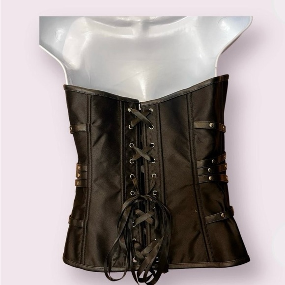 Tops | Charmian Gothic Punk Satin Boned Zipper Overbust Corset With ...